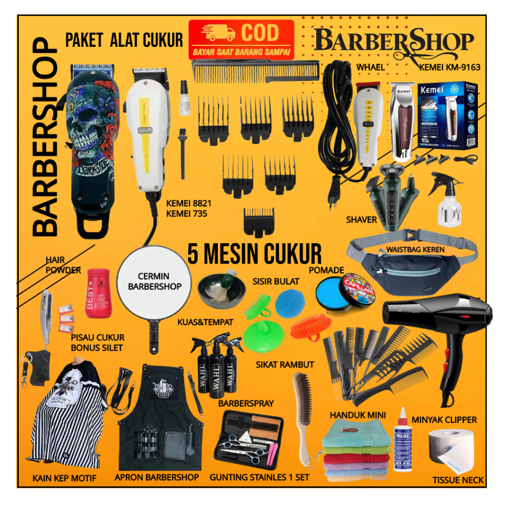 Jual Original Paket Lengkap Barbershop Lengkap 5 Mesin Cukur Original ...