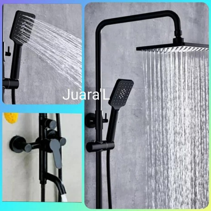 Jual SHOWER TIANG COLUMN SET HITAM KOTAK KRAN MIXER PANAS DINGIN ...