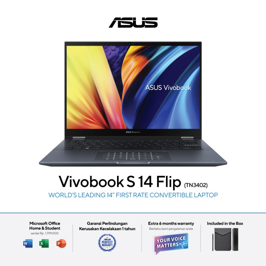 Jual ASUS Vivobook S 14 Flip TN3402QA-VIPS551 - Quiet Blue [AMD Ryzen™ 5 5600H / AMD Radeon ...