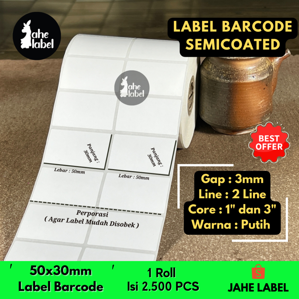Jual LABEL BARCODE SEMICOATED 50X30MM | Shopee Indonesia