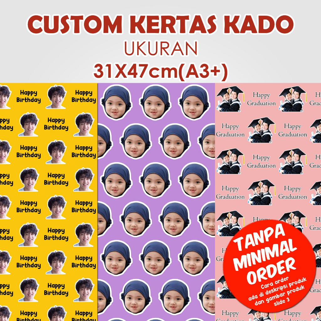 Jual KERTAS KADO CUSTOM WAJAH UCAPAN | cetak gift paper viral ...