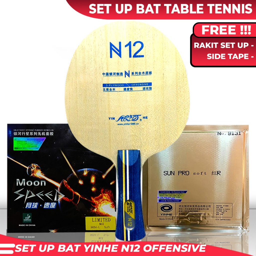 Jual Paket Bat Pingpong Rakitan Yinhe N12 Offensive Moon Speed Sun Pro | Shopee Indonesia