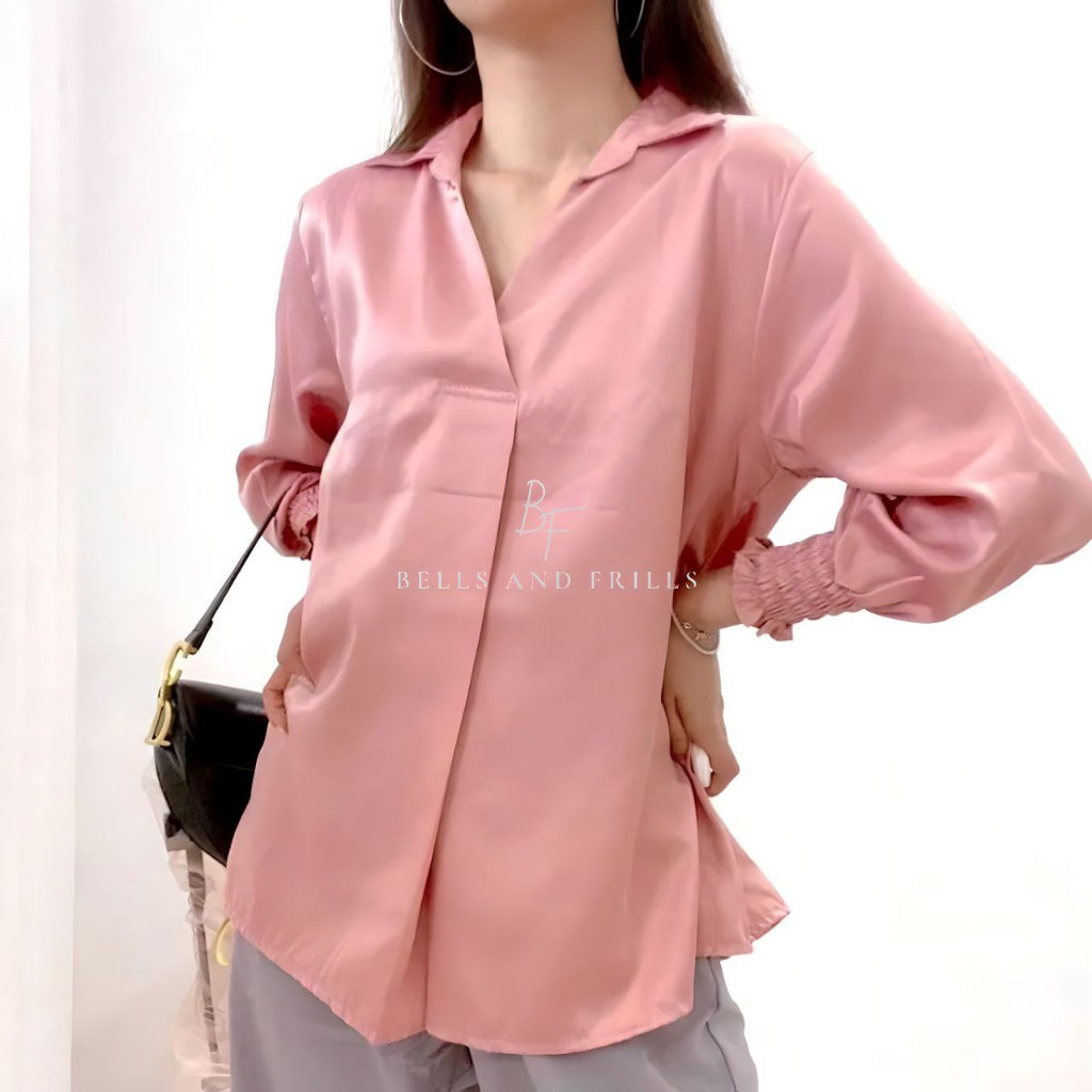 Jual [Satin] KARA Blouse V Neck / Blus Kerah Kerja / Atasan Wanita ...