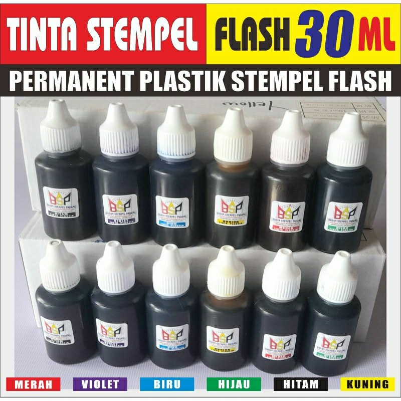 Jual TINTA STEMPEL FLASH BIASA DAN PERMANEN PLASTIK 10 ML 12 WARNA ...