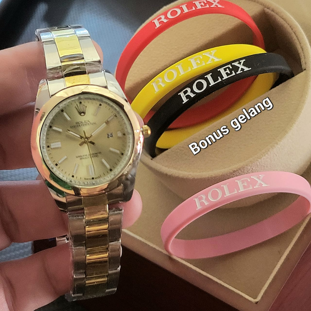 Jual JAM TANGAN ROLEX WANITA D60 TALI RANTAI TANGGAL AKTIF DM 3.2CM ...