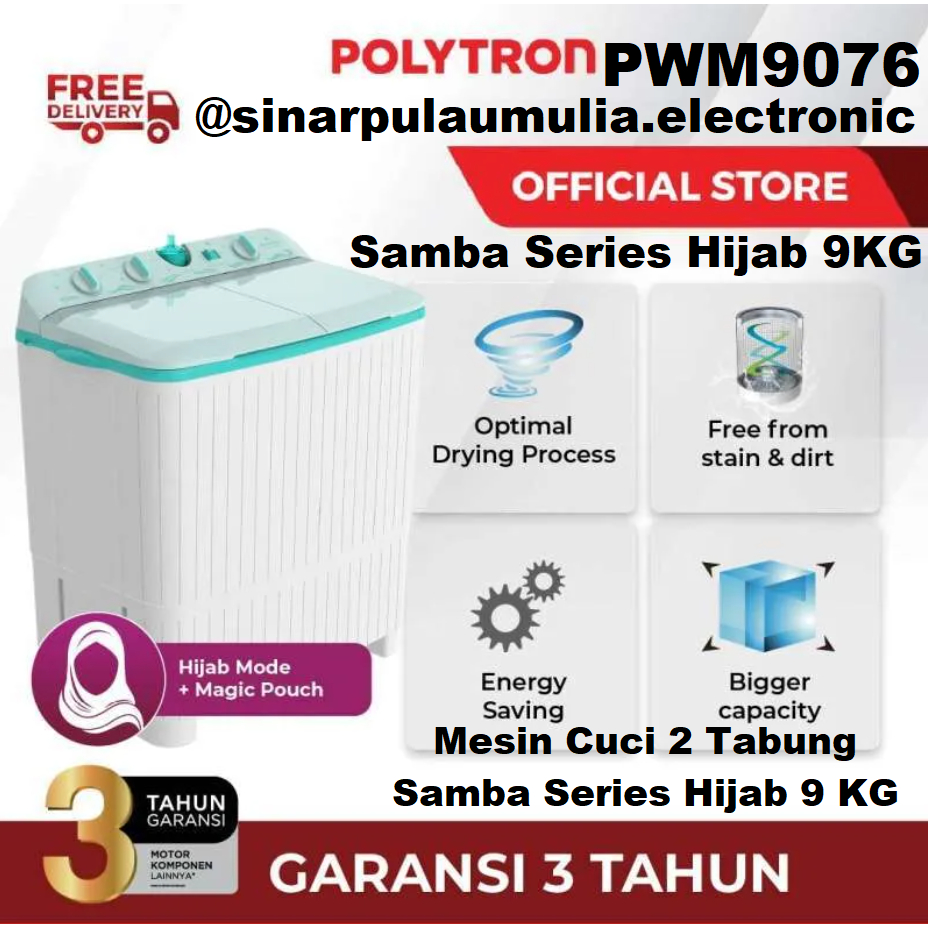Jual Polytron Mesin Cuci 2 Tabung Manual 9 KG Hijab - PWM 9076 G / PWM9076 G / PWM 9076G ...