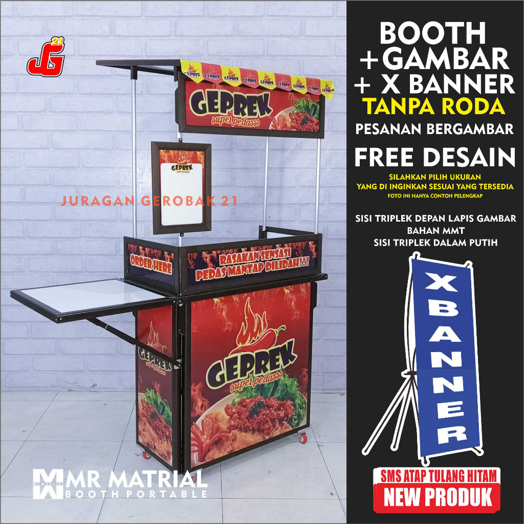 Jual Booth Portable Tulang Hitam Sekat Atap meja Samping Gerobak Lipat ...