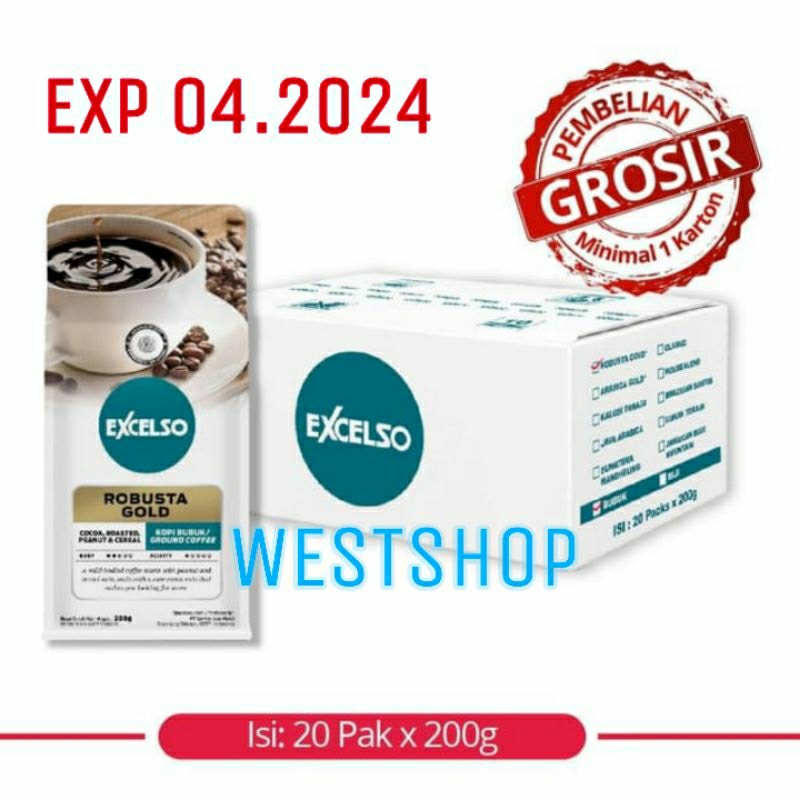 Jual Kopi Excelso ROBUSTA GOLD Bubuk 200gr 1 Karton / 20 Bungkus ...