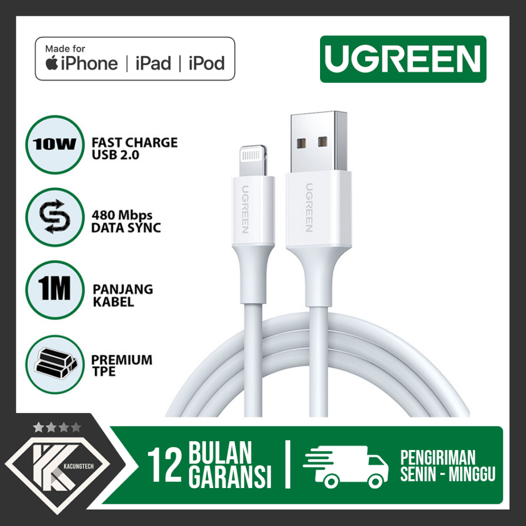Jual UGREEN Kabel Data iPhone iPad USB to Lightning MFI Certified Apple | Shopee Indonesia