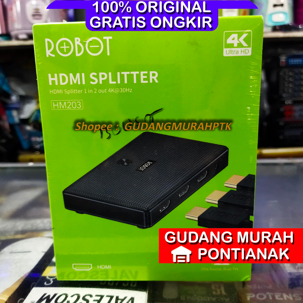 Jual HDMI Cabang 2 TV 2 HDMI OUT ROBOT HM203 HDMI Splitter 1 in 2 Out ...