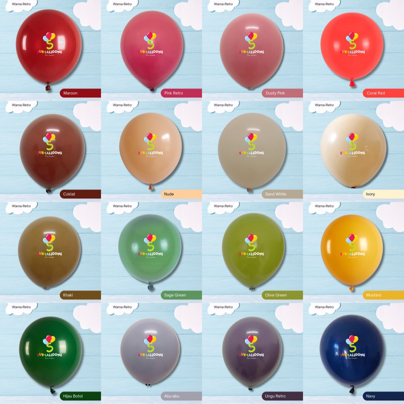 Jual Balon Retro 12 inch Satuan/Bijian | Shopee Indonesia
