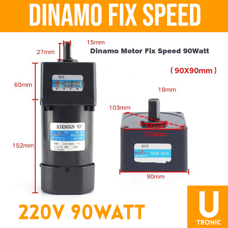 Jual DINAMO MOTOR GEARBOX FIX SPEED AC 220V 90 Watt (GN) | Shopee Indonesia