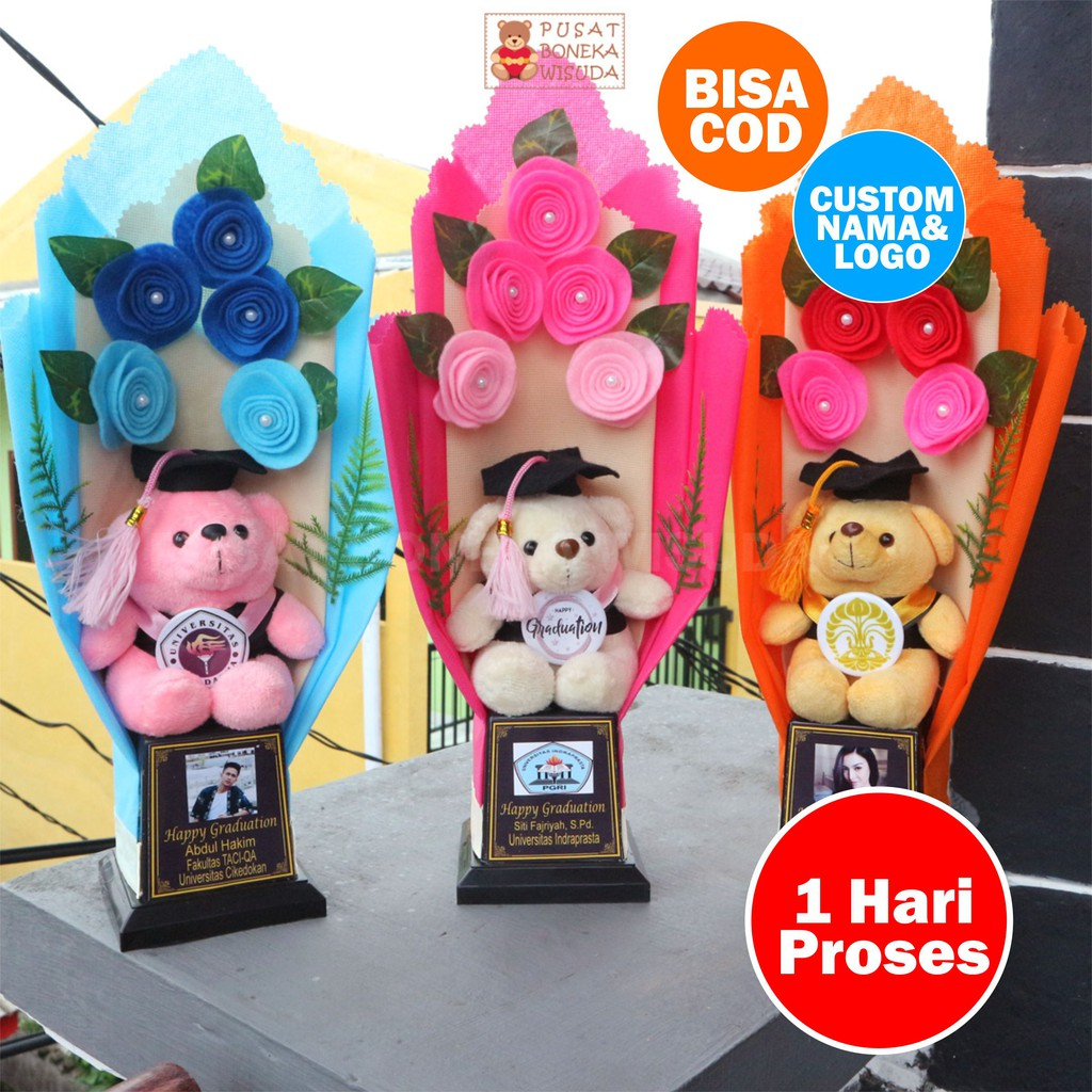 Jual Buket Kado Piala Boneka Wisuda Teddy Bear Bunga Palsu Lucu Unik ...