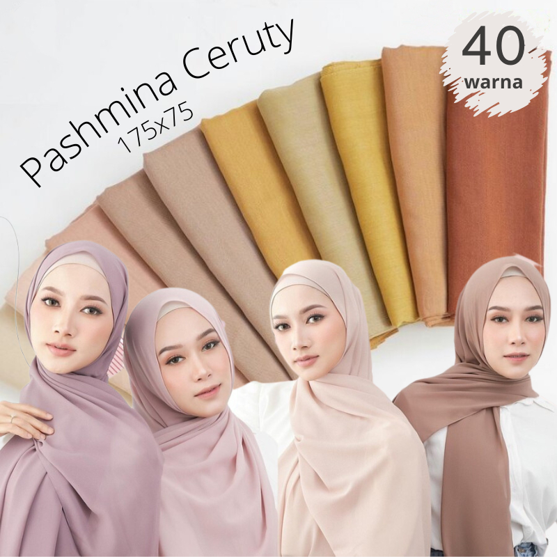 Jual HIJAB PASHMINA CERUTY BABYDOLL // HIJAB PASHMINA CERUTY PREMIUM 175x75 | Shopee Indonesia