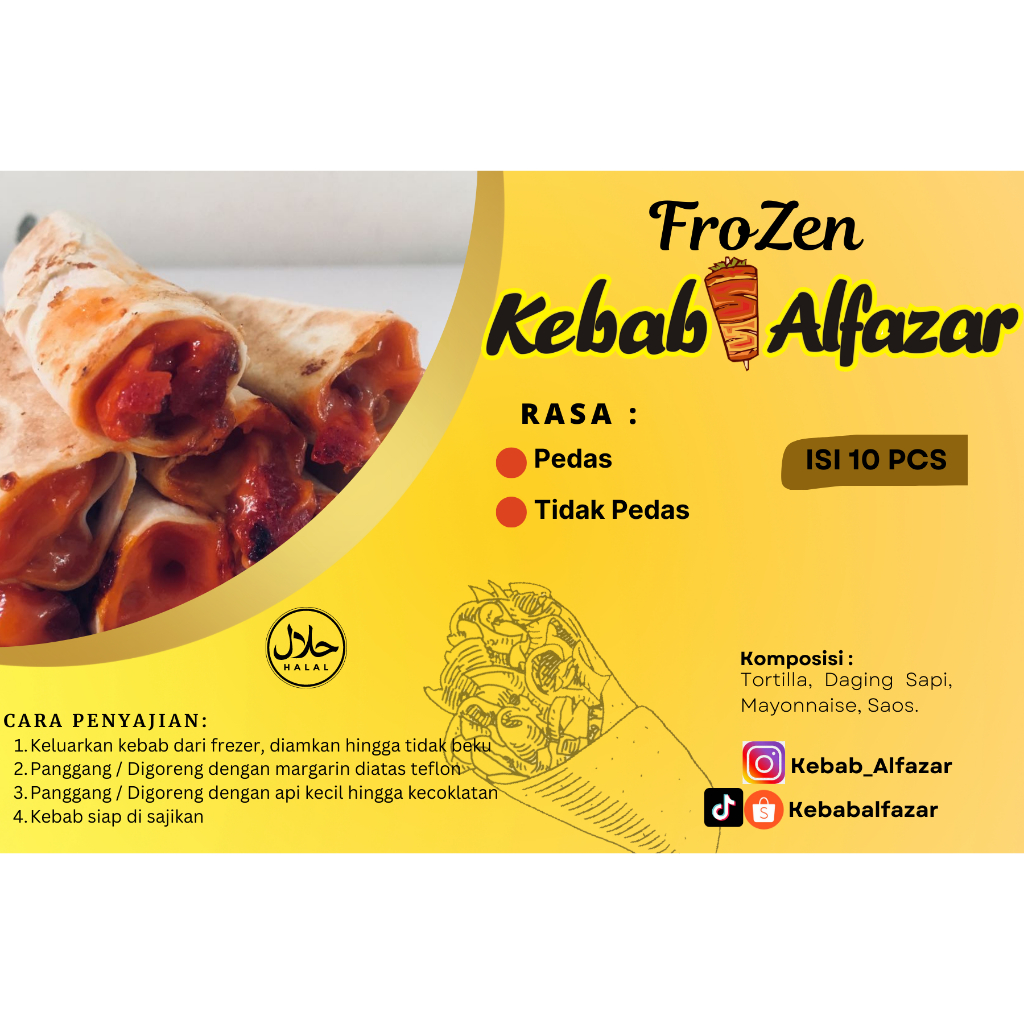 Jual Kebab Frozen Alfazar PREMIUM Ori/Pedas/Mix isi 10 pcs | Shopee ...