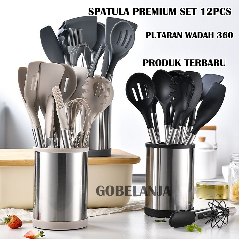 Jual SPATULA PREMIUM Set 12Pcs PUTAR 360/ SUTIL Silikon Alat Masak ...