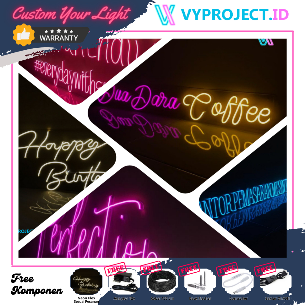 Jual Lampu Hias / Neon Flex Sign Custom 4-10 Huruf / Lampu Hias Custom ...