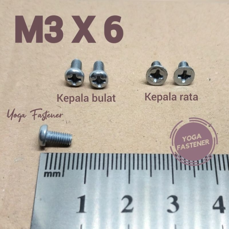 Jual 100 pcs baut M3 x 6 kepala bulat atau kepala rata baut elektronika | Shopee Indonesia