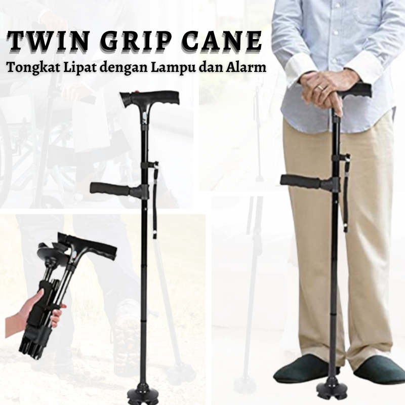 Jual Tongkat Jalan Lipat dengan Lampu Senter dan Alarm SOS-Twin Grip ...