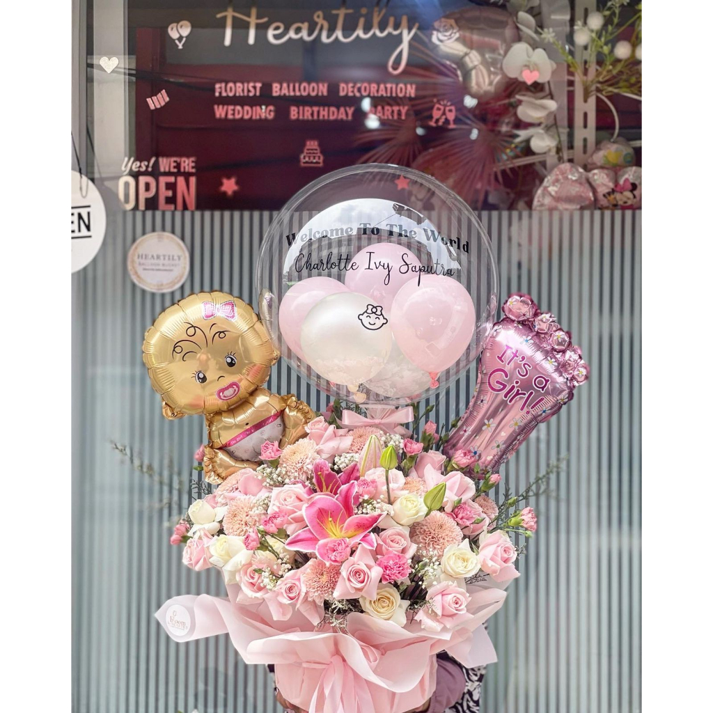 Jual Baby Girl Bloom Box Balloon Fresh Flower Boquet Bloom Box Gift ...