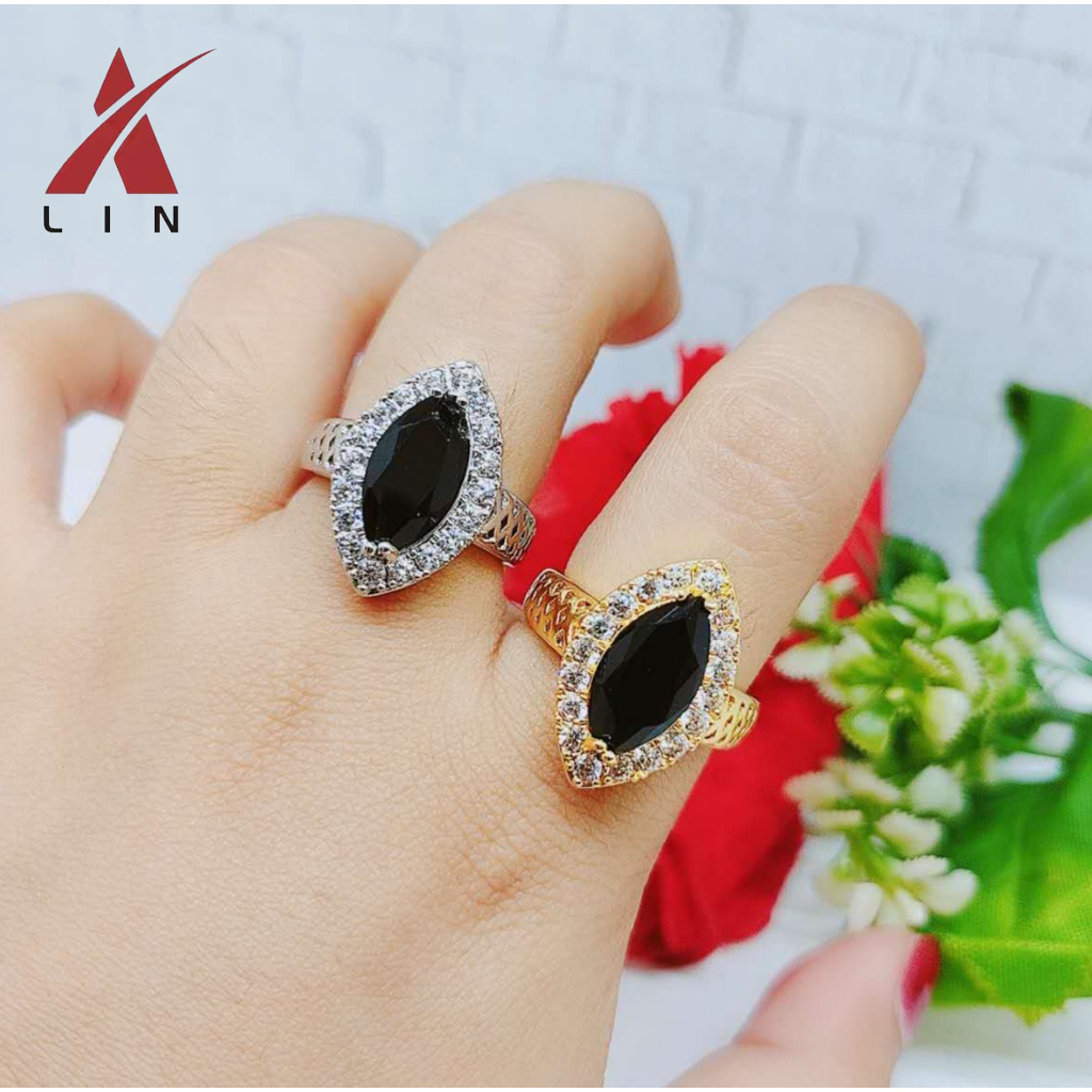 Jual LIN Jewelry Cincin CG Permata Hitam Lapis Emas 2317 | Shopee Indonesia