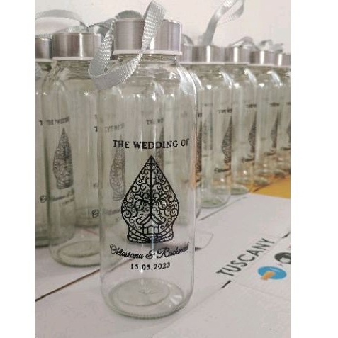 Jual Botol kaca 420ml bening Sablon / souvenir botol kaca bening ...