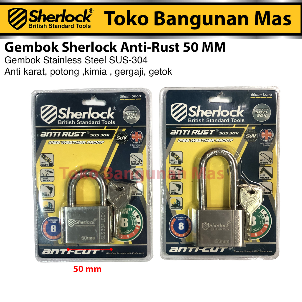 Jual Gembok Sherlock ANTI Rust Stainless Steel SUS-304 50 mm Panjang ...