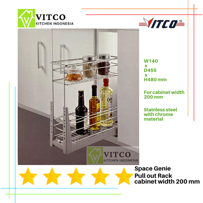 Jual Space Genie Pull Out Slow Motion Rack VITCO / Rak Dapur Kabinet 200 mm | Shopee Indonesia