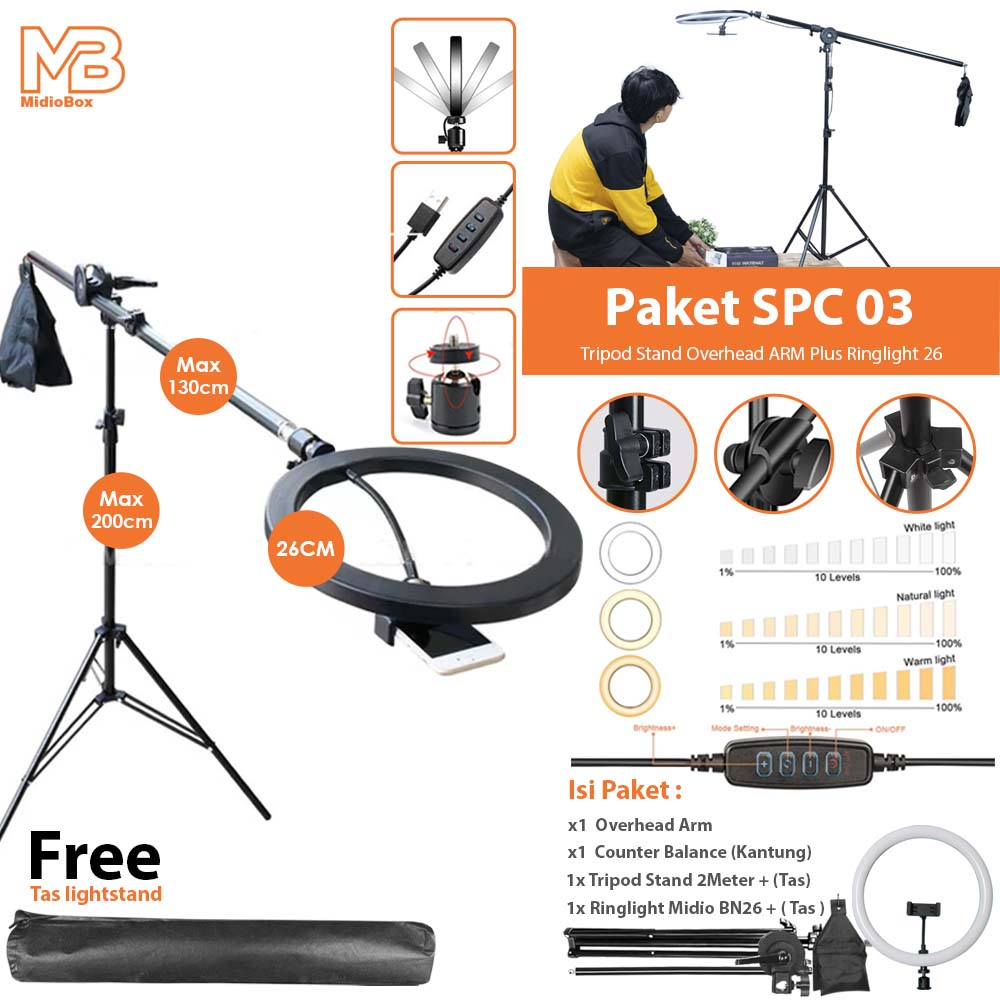 Jual Overhead Tripod Midio SPC03 Tripod Stand Plus Ringlight Midio ...