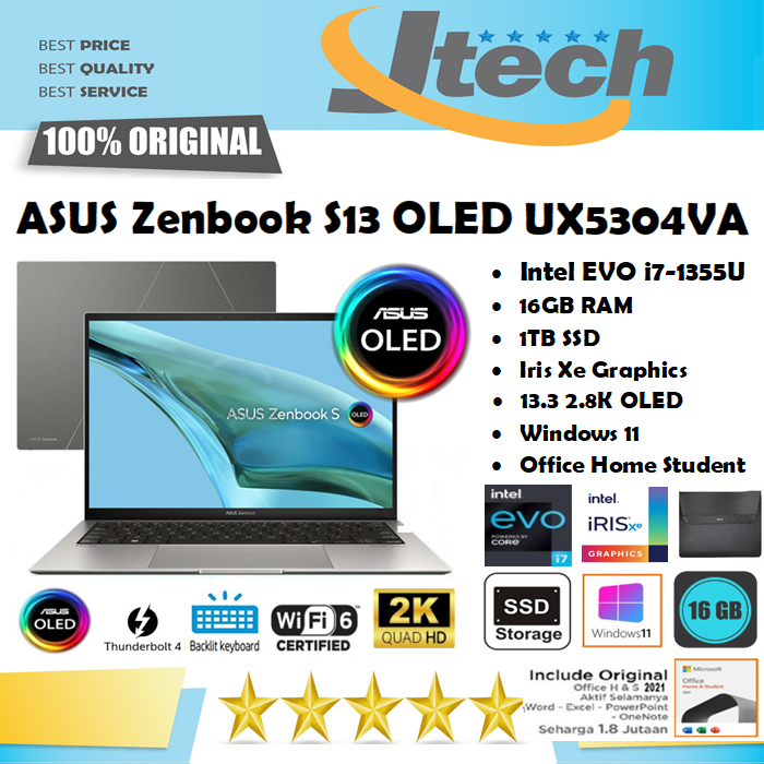 Jual ASUS Zenbook S 13 OLED UX5304VA - i7-1355U - 16GB - 1TB SSD - 13.3"2.8K OLED - W11 - OHS ...