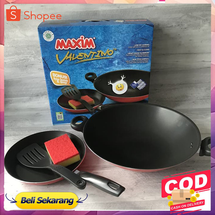 Jual PROMO MAXIM TEFLON VALENTINO 2SET/Alat Masak SET Anti Lengket ...