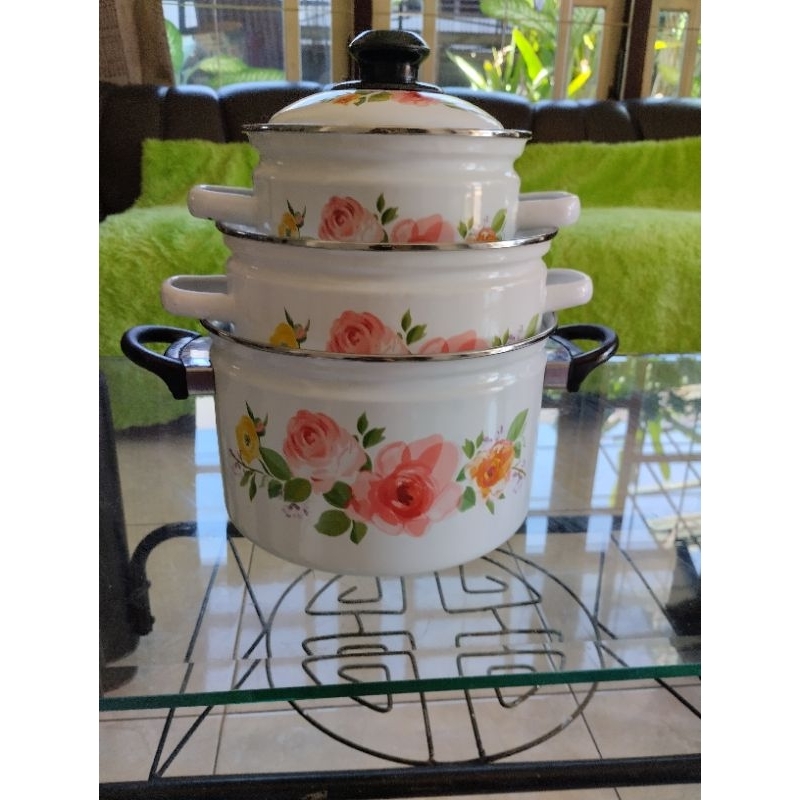Jual Panci enamel bunga / panci enamel ideal | Shopee Indonesia
