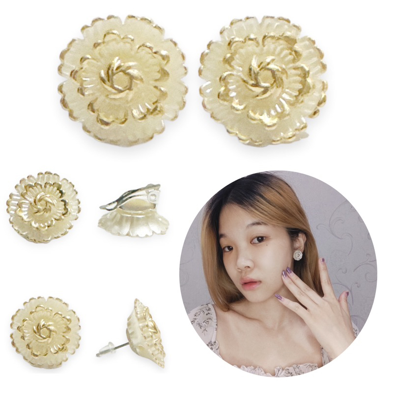 Jual Yuki Lotus Gold Earrings Anting Hijab Jepit Tusuk Bunga Mutiara ...