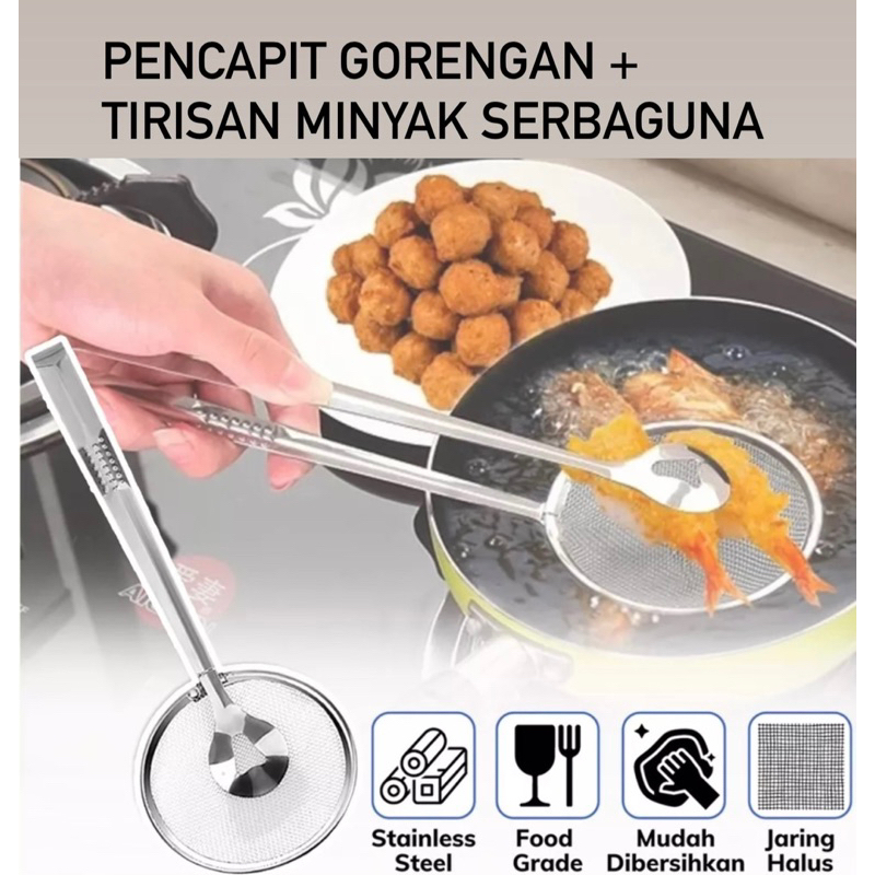 Jual Pencapit Gorengan 2IN1 dengan Tirisan / Capitan Saringan | Shopee ...