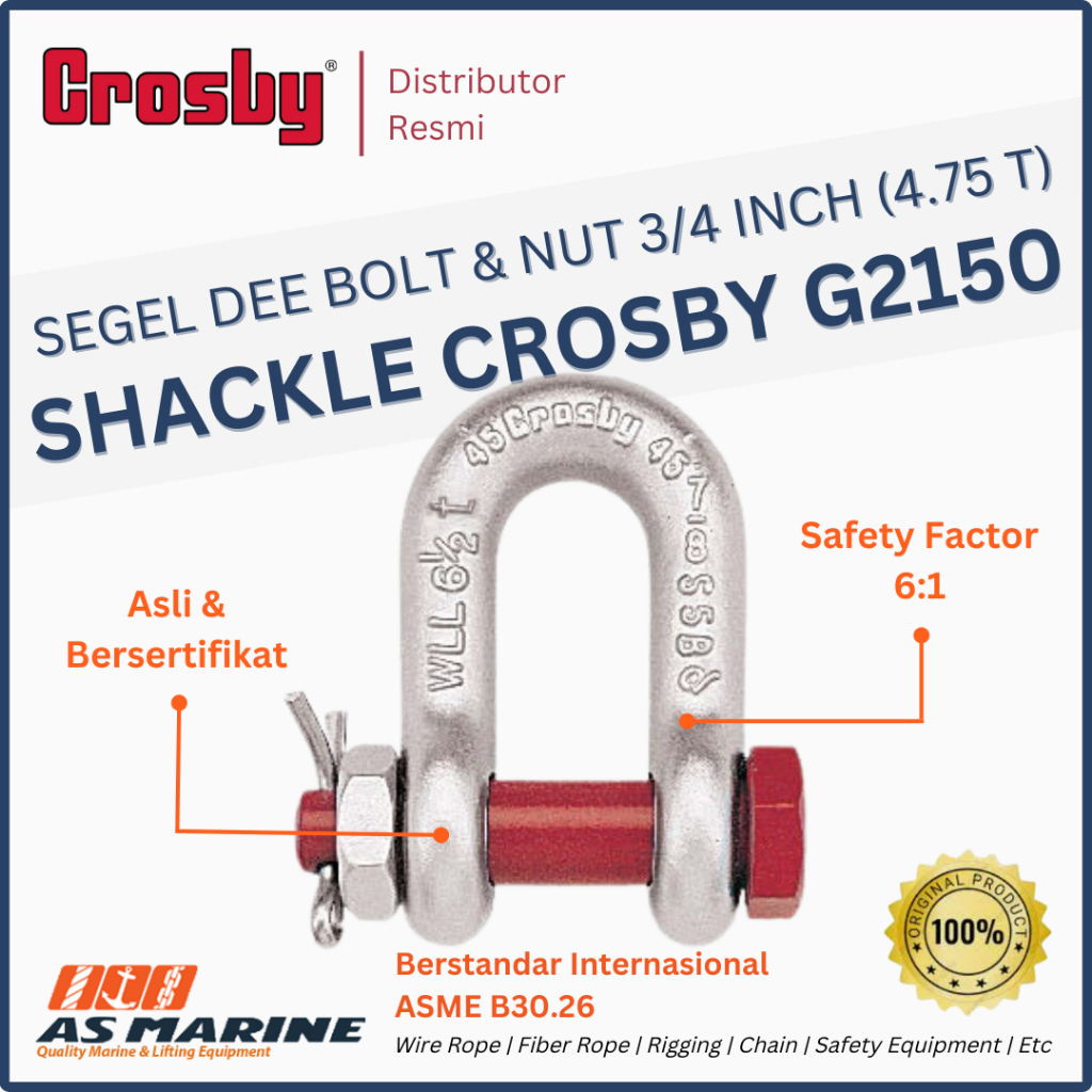 Jual Shackle Dee / Segel Dee G2150 Bolt & Nut 3/4” 4.75 T CROSBY ...