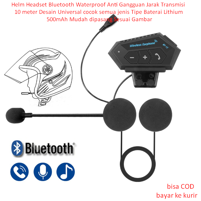 Jual Helm Headset Bluetooth Waterproof Anti Gangguan Jarak Transmisi 10 ...