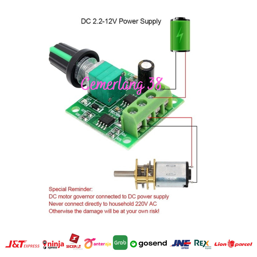 Jual Speed Controller 1.8v - 15v 2a / PWM DC / Dimmer DC 1,8V-15V 2A ...