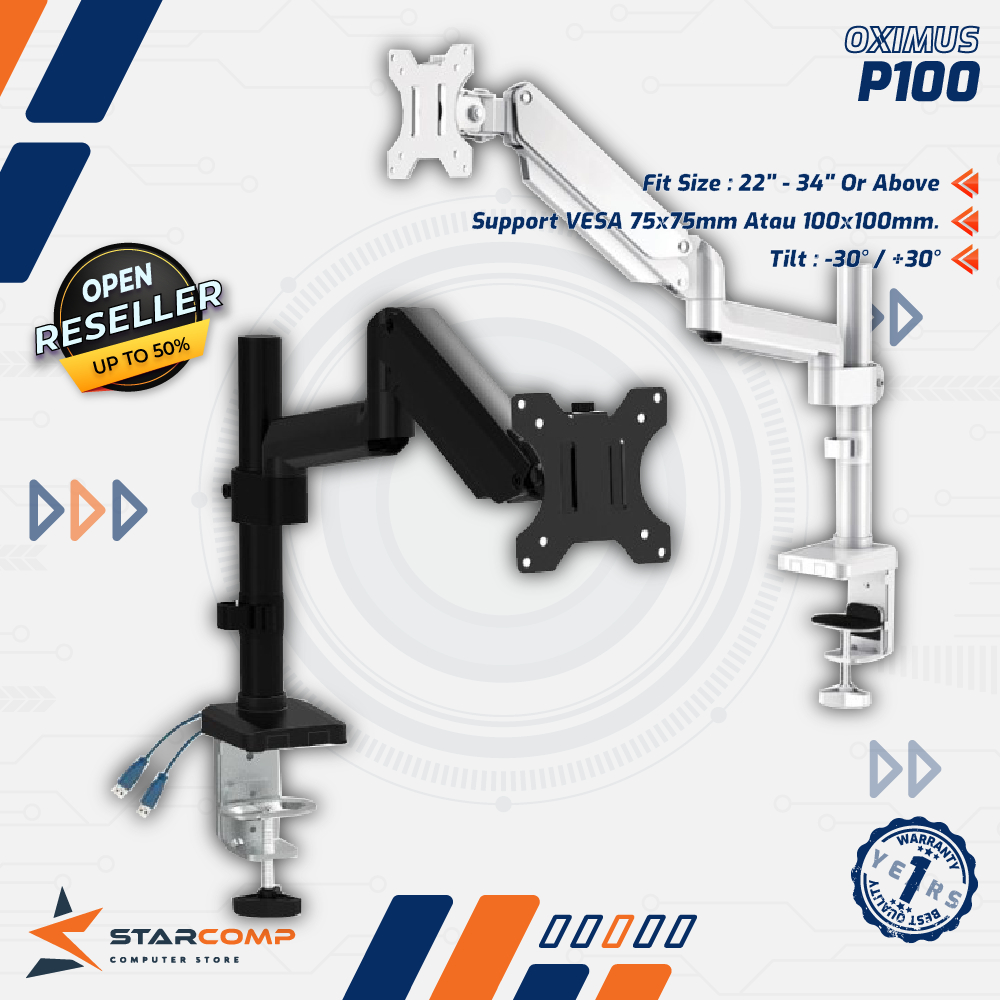 Jual BRACKET MONITOR GAS SPRING OXIMUS P100 TILT SWIVEL ROTATE USB 3.0 ...