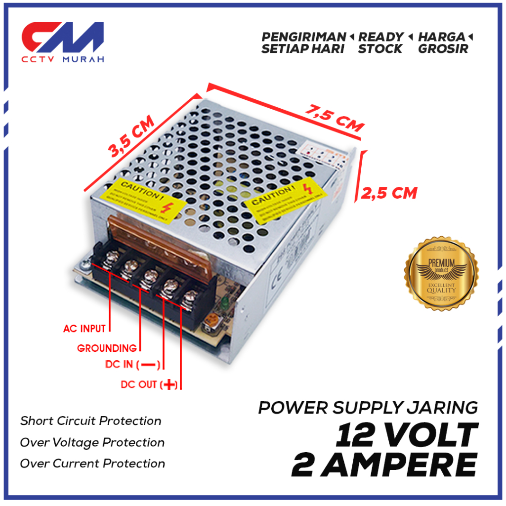 Jual Power Supply Jaring 12V 2A Murni/PSU 12 Volt 2 Ampere Murni ...