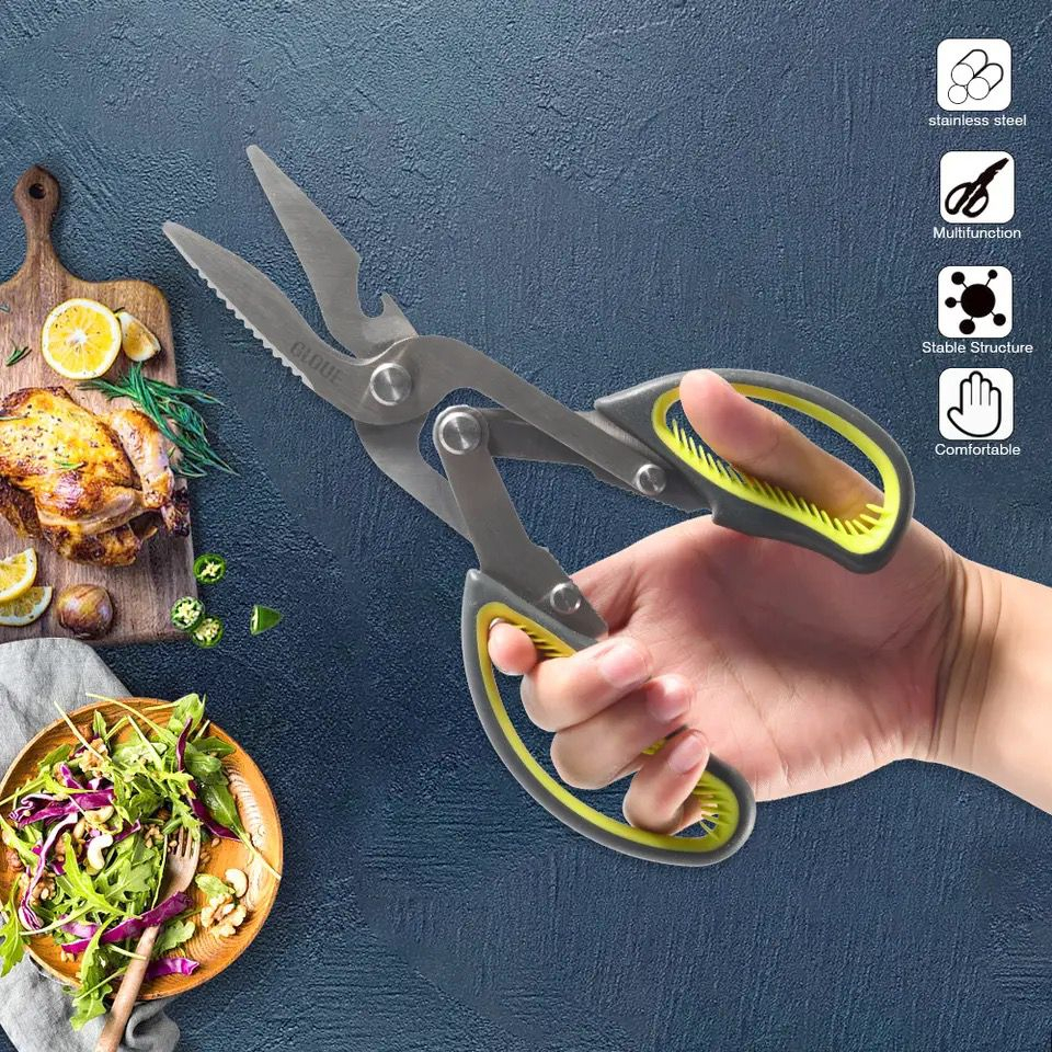 Jual heavy duty kitchen scissor 6in1 / gunting dapur multifungsi curve ...