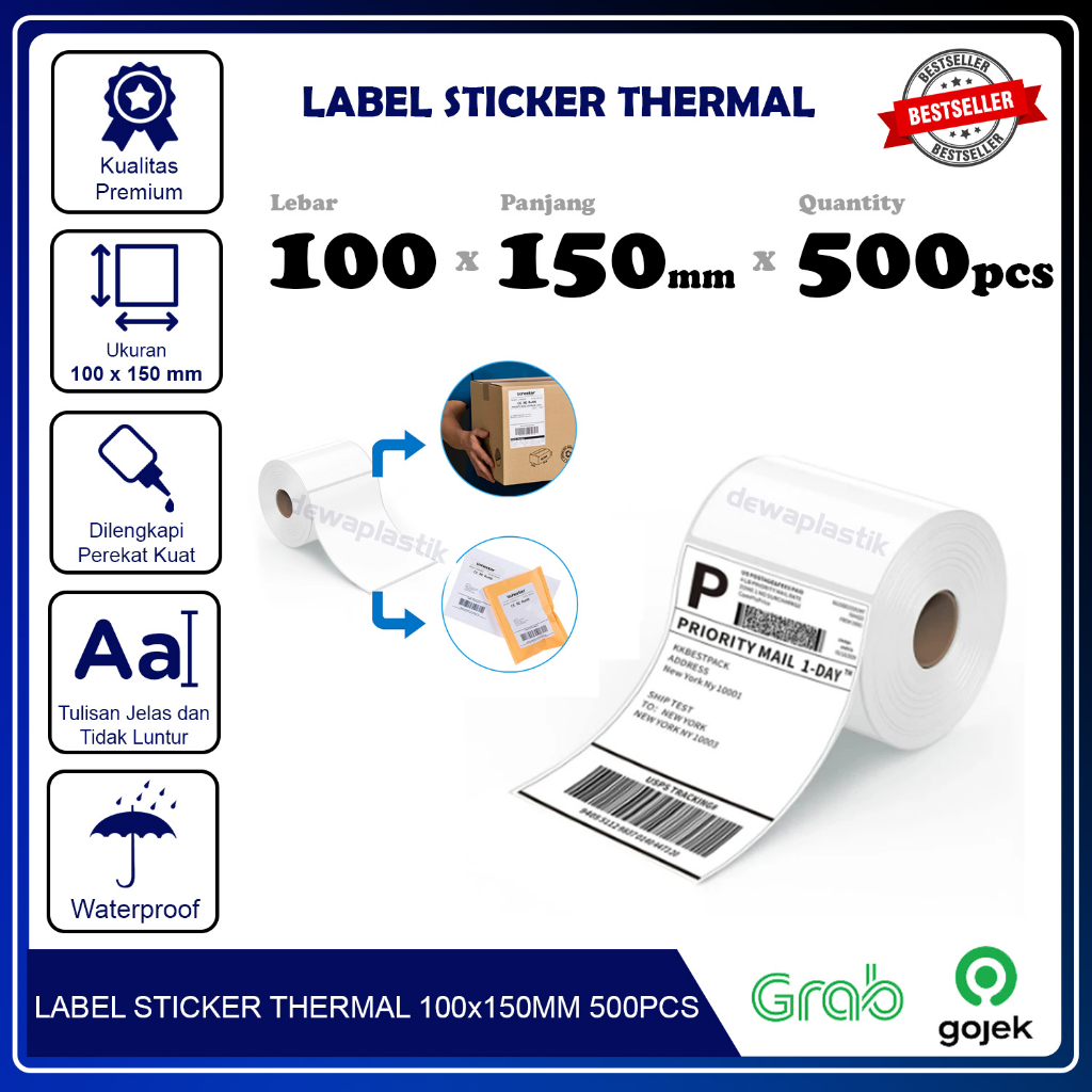 Jual Label Thermal 100x150 Isi 500 Ukuran A6 Kertas Stiker Barcode ...