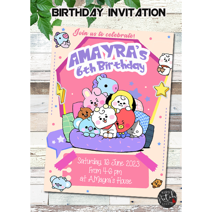 Jual undangan ulang tahun birthday invitation tema kpop, bts, bt21 ...