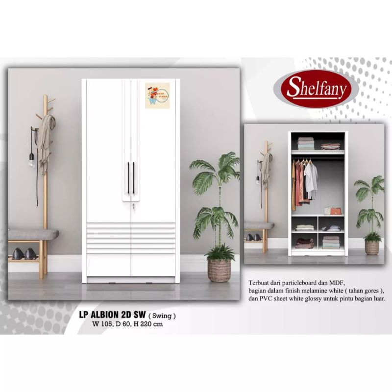 Jual Lemari Pakaian MDF 2 Pintu Albion Tampilan Glossy/PVC Dan Finish ...