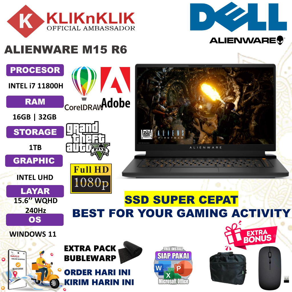 Jual LAPTOP ALIENWARE M15 R6 INTEL CORE I7 11800H 32B 1TB SSD INTEL HD ...