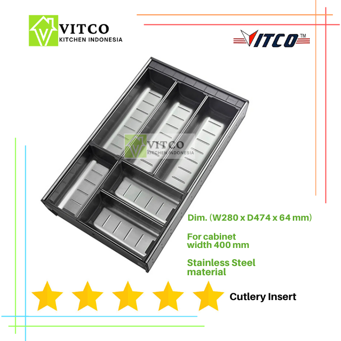 Jual VITCO Stainless Steel Cutlery Insert Tray/Tempat alat makan Laci Dapur | Shopee Indonesia