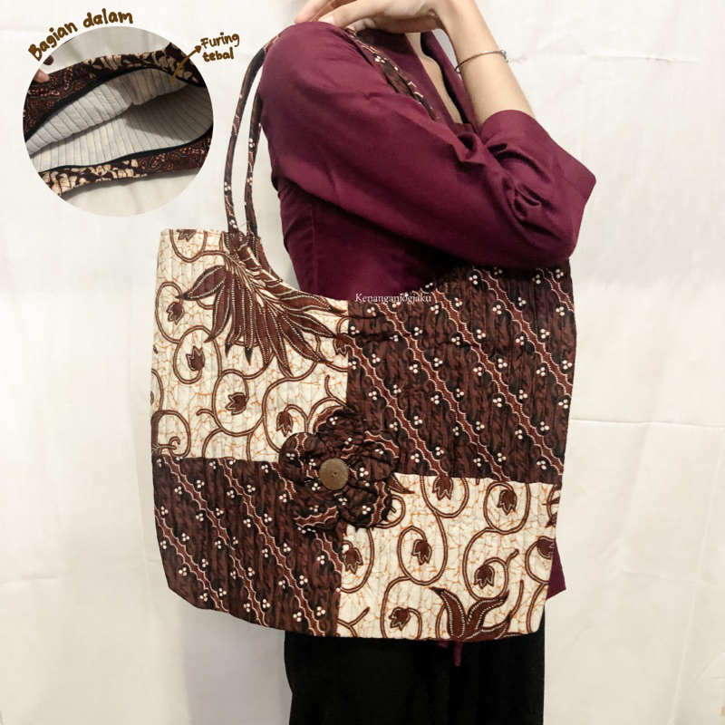 Jual WENING TOTE BAG BATIK SOGAN || COD Tas Totebag Premium Batik Kain Perca Jinjing Tenteng ...