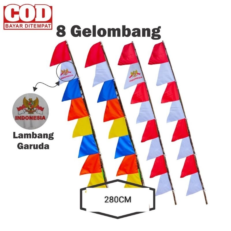 Jual BENDERA UMBUL UMBUL 8 Glombang Titik Mata Warna Warni Merah Putih Model Gergaji 280 CM ...