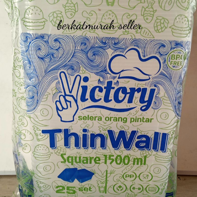 Jual Thinwall square Victory 1500 ml/ kotak makan square 1pack 25 pcs ...