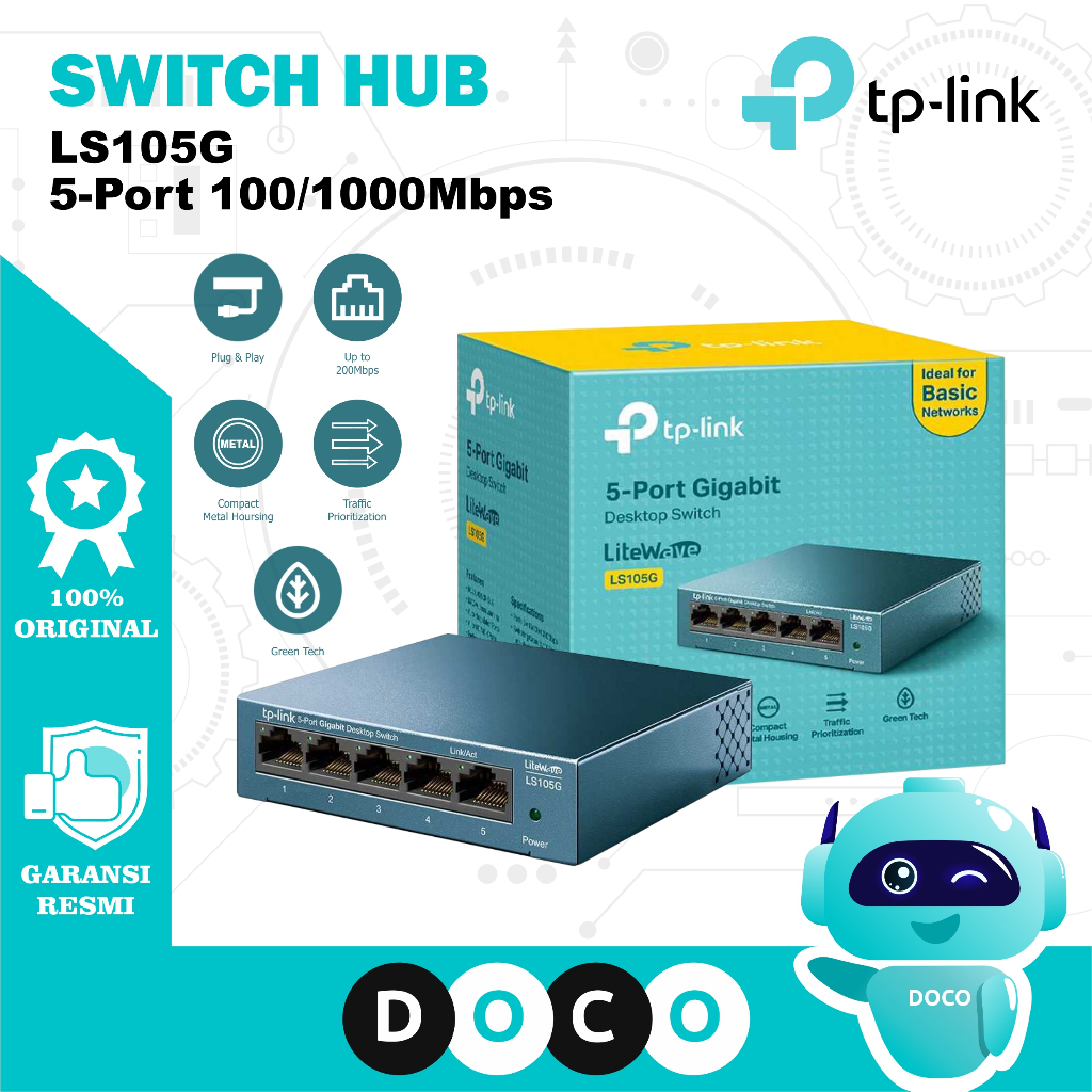 Jual TP-LINK Switch Hub LS105G LS 105 G 105G 5-Port 100/1000Mbps Desktop Unmanaged Network LAN ...