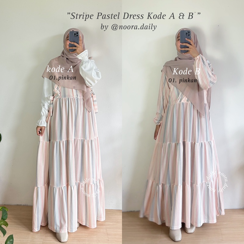 Jual [Noora] Stripe Pastel Dress - Kode A dan B | Shopee Indonesia